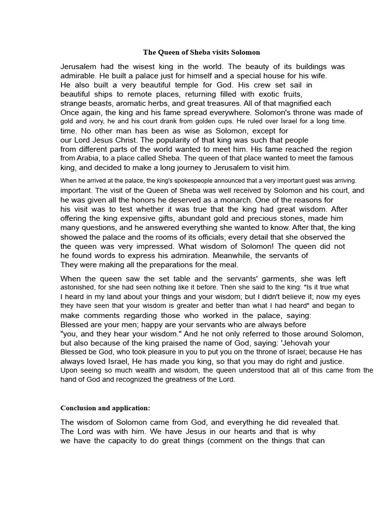 The Queen of Sheba Visits Solomon | PDF | Solomons | Queen Of Sheba