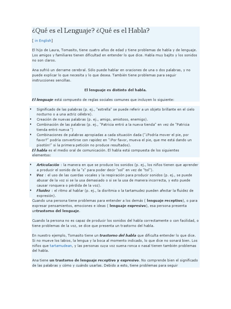 Qué Es El Lenguaje | PDF | Patología del habla y Lenguaje | Habla