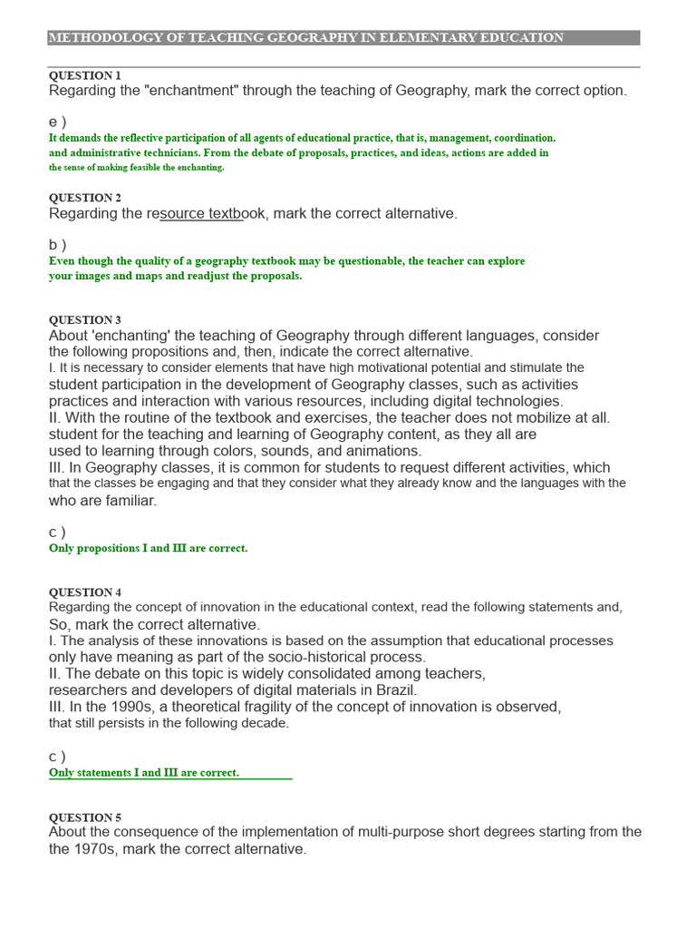 Methodology of Teaching Geography in Elementary School | PDF ...