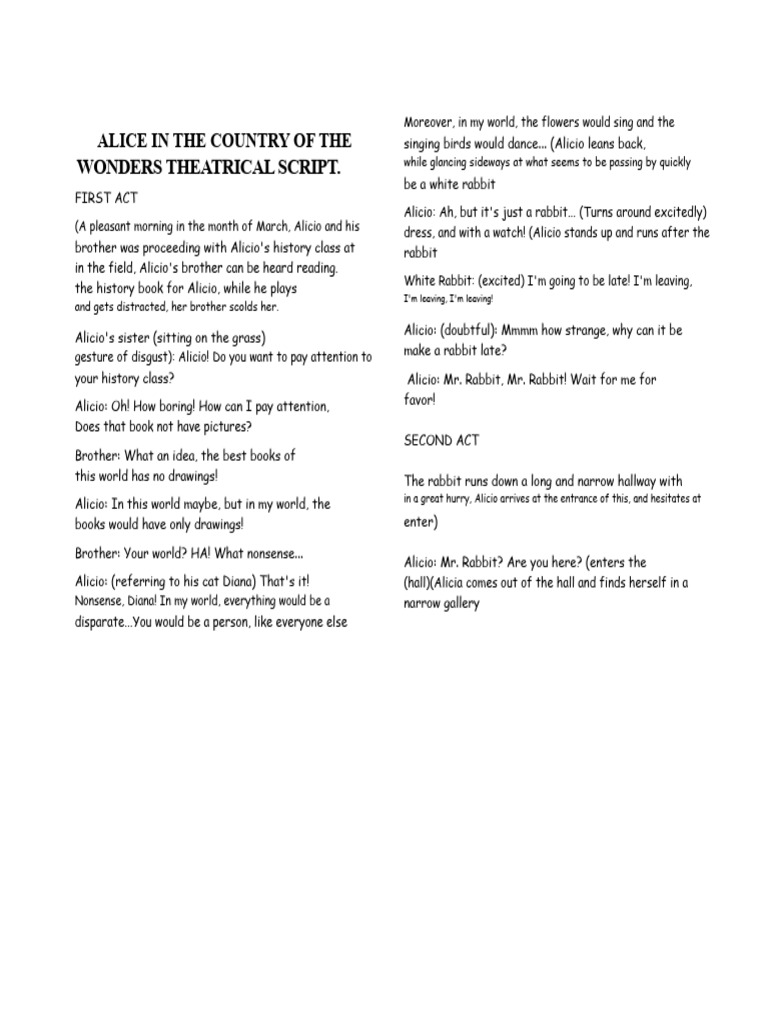 Alice in Wonderland Theatrical Script | PDF