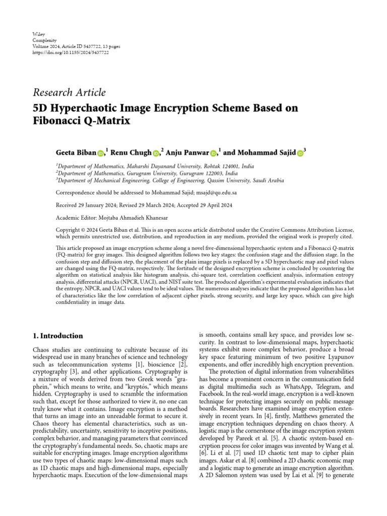 5D Hyperchaotic Image Encryption Scheme Based On F | PDF | Chaos Theory | Encryption