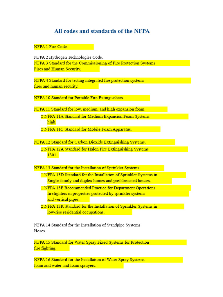 NFPA Codes and Standards Overview | PDF | Firefighting | Fires