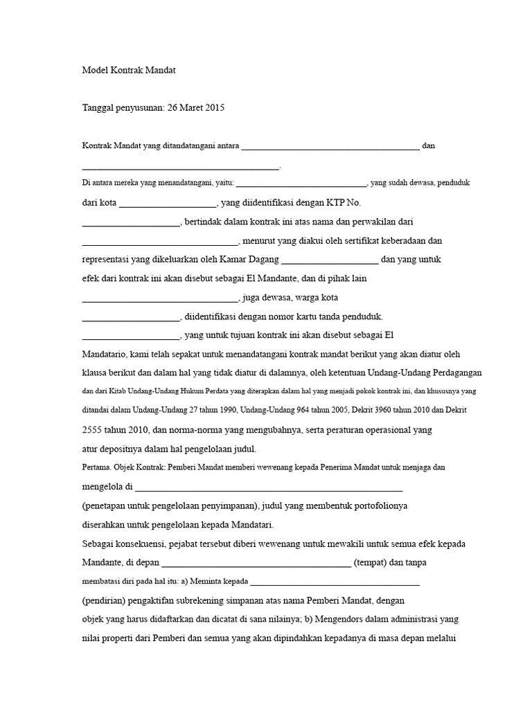 Model Kontrak Mandat | PDF