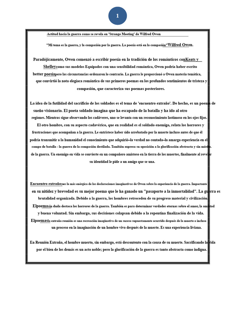 Compasión en 'Strange Meeting' de Owen | PDF