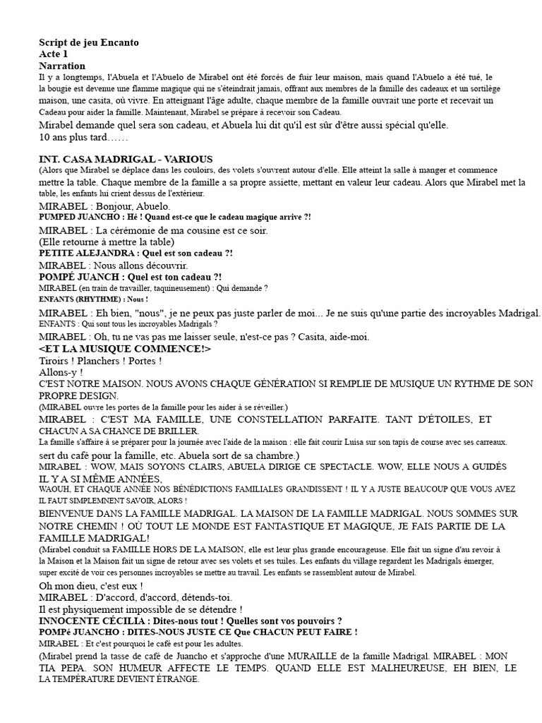 Script de jeu : Acte 1 d'Encanto | PDF