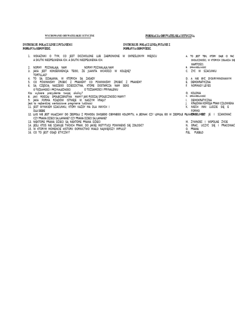 WYCHOWANIE OBYWATELSKIE I ETYCZNE (Relacja Kolumn) | PDF