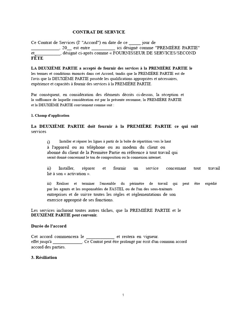Contrat de Service entre Parties | PDF