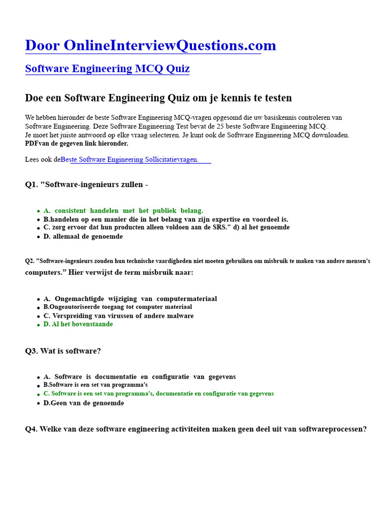 Software Engineering MCQ | PDF