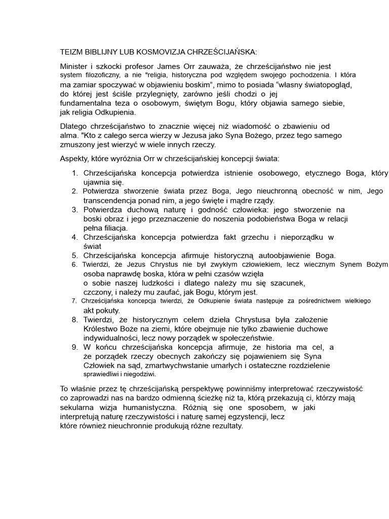 Teizm Biblijny Lub Chrześcijańska Wizja Świata | PDF