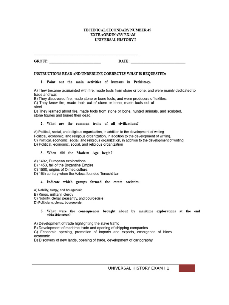 Universal History Exam: Key Concepts | PDF | Industrial Revolution ...