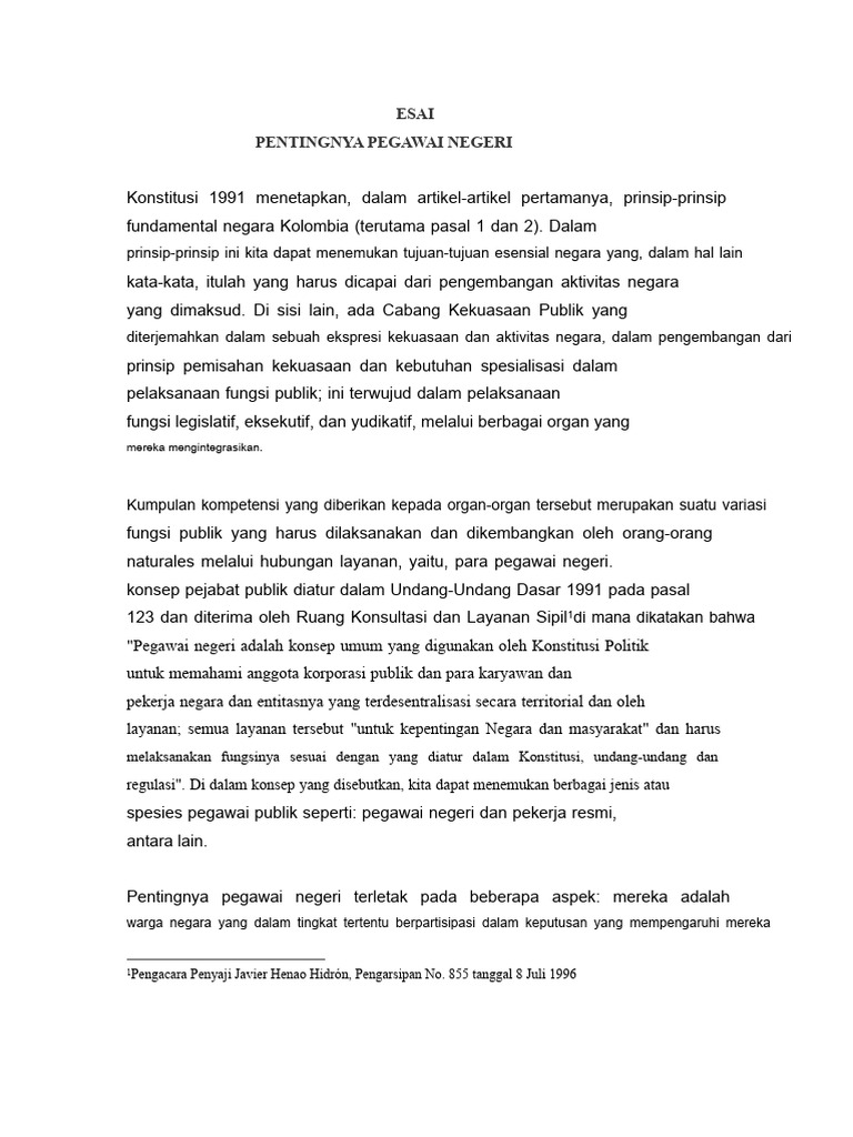 ESSAI Pentingnya Pegawai Negeri. | PDF