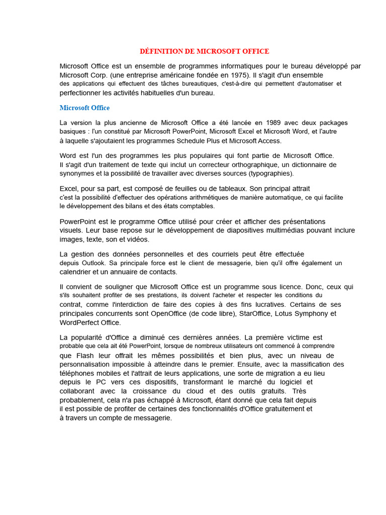 Définition de Microsoft Office | PDF | Microsoft Office | Microsoft Excel