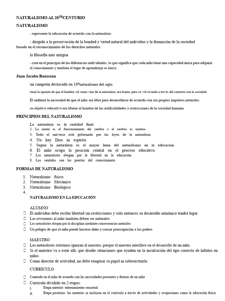NATURALISMO | PDF | Naturalismo (filosofía) | Plan de estudios