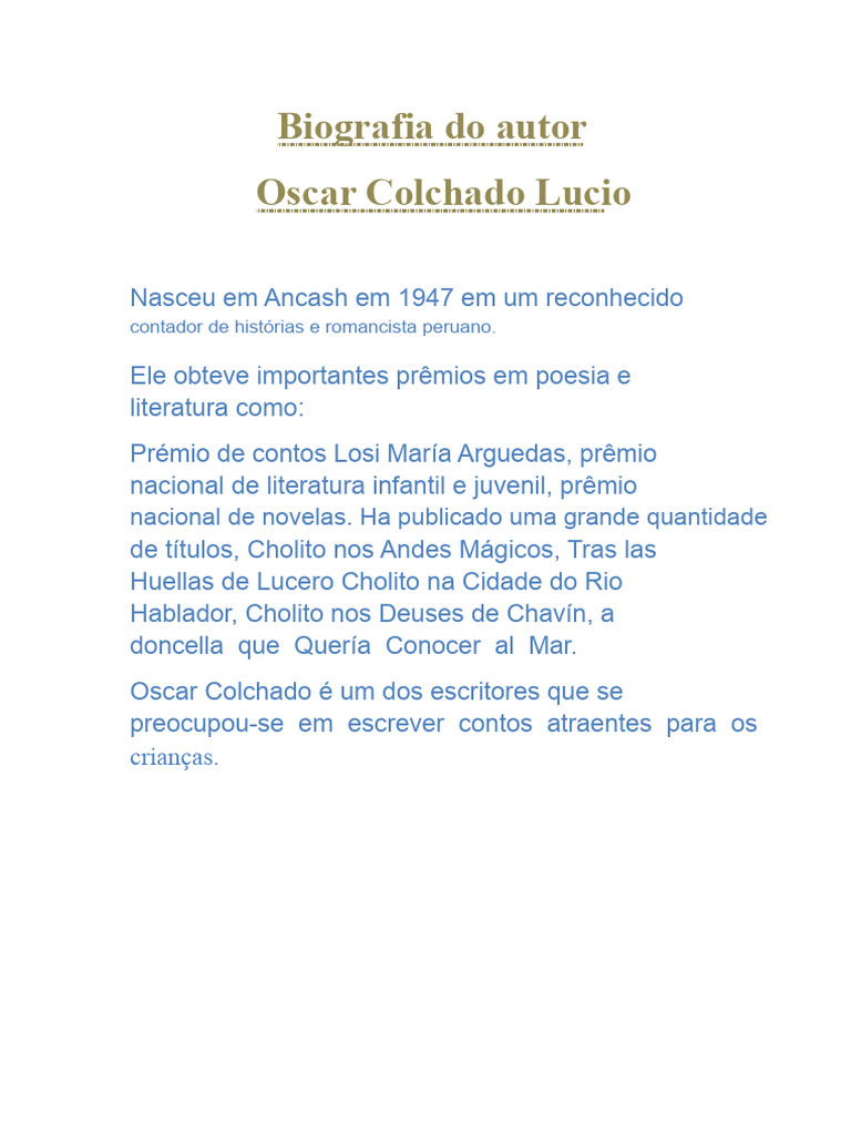 Biografia de Oscar Colchado Lucio | PDF