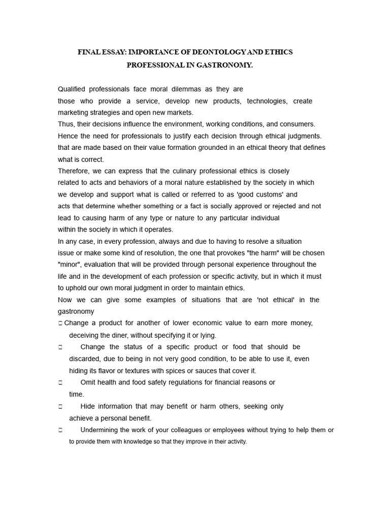 Deontology and Ethics in Gastronomy | PDF