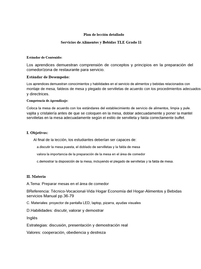 Preparar La Mesa en El Área de Comedor | PDF | Cuchillería