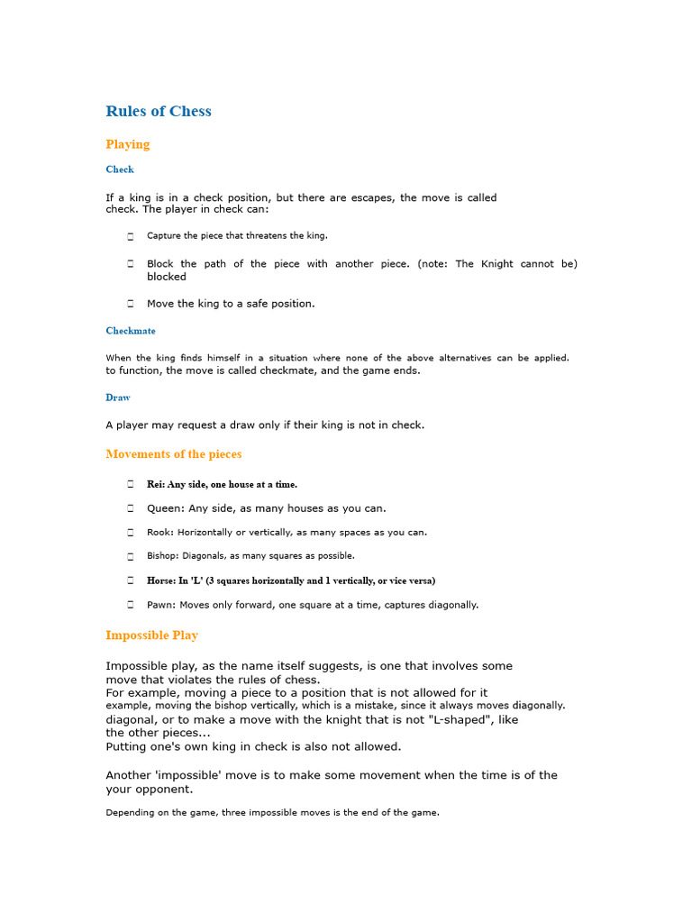 Rules of The Game of Chess | PDF | Chess | Game Rules