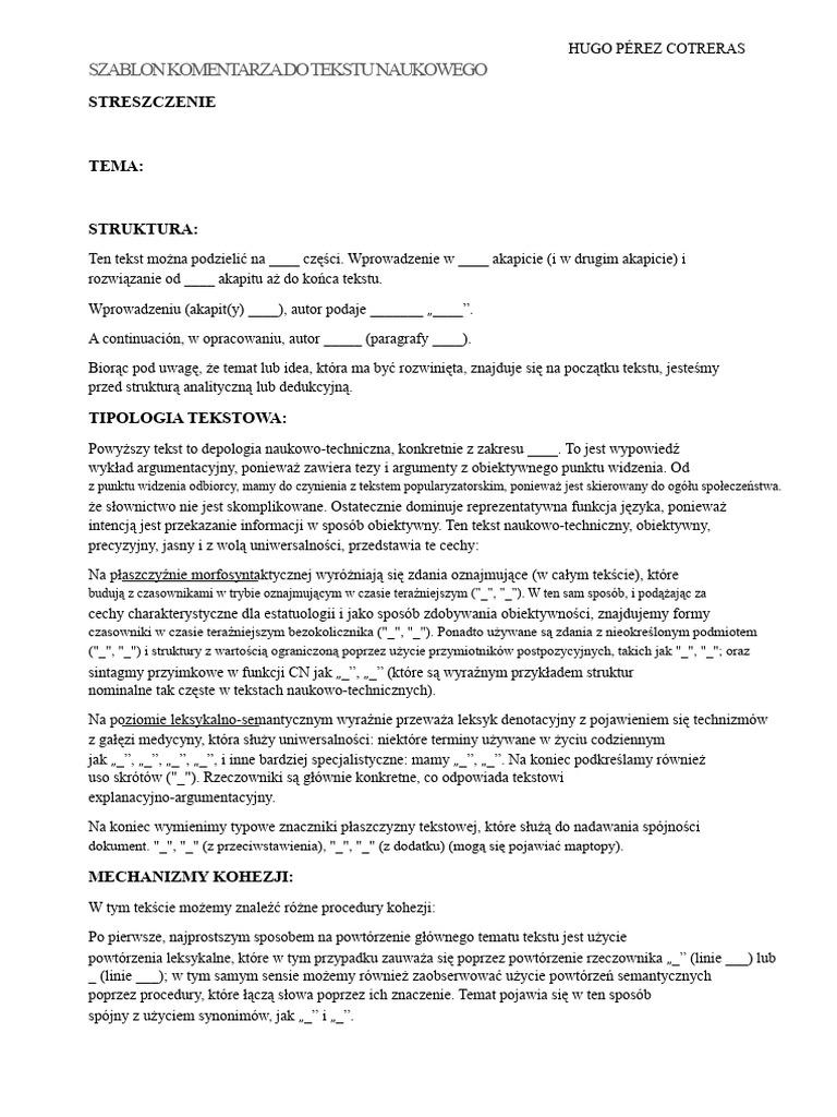 Szablon Komentarza Do Tekstu Naukowego | PDF