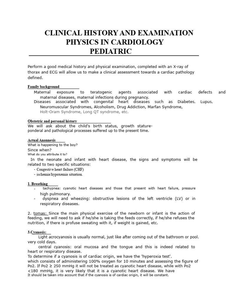 CLINICAL HISTORY AND PHYSICAL EXAMINATION IN CARDIOLOGY | PDF ...