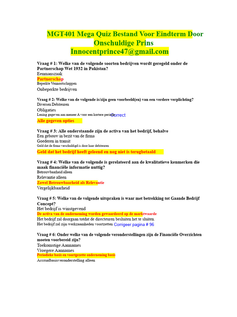 Financiële Boekhouding II - MGT401 Einde Termijn Mega Quiz | PDF