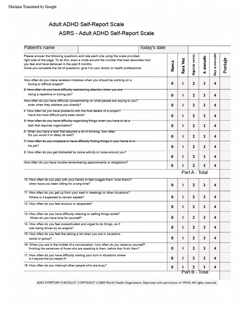 Adult ADHD Self-Report Scale Guide | PDF | Attention Deficit ...