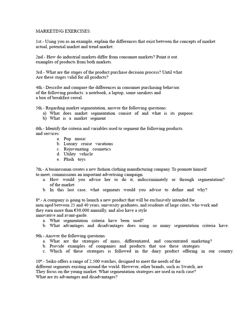 Marketing Exercises Overview | PDF