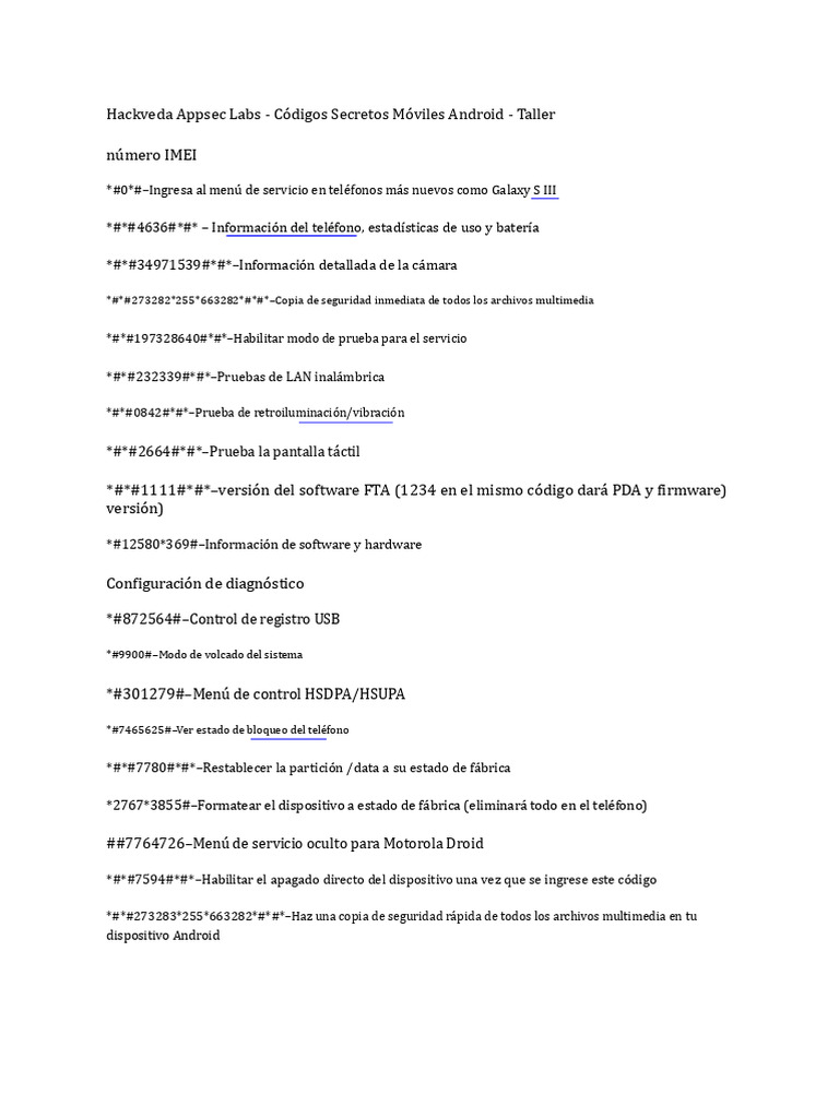 Códigos Secretos de Teléfonos Móviles | PDF | Smartphone | Asistente ...