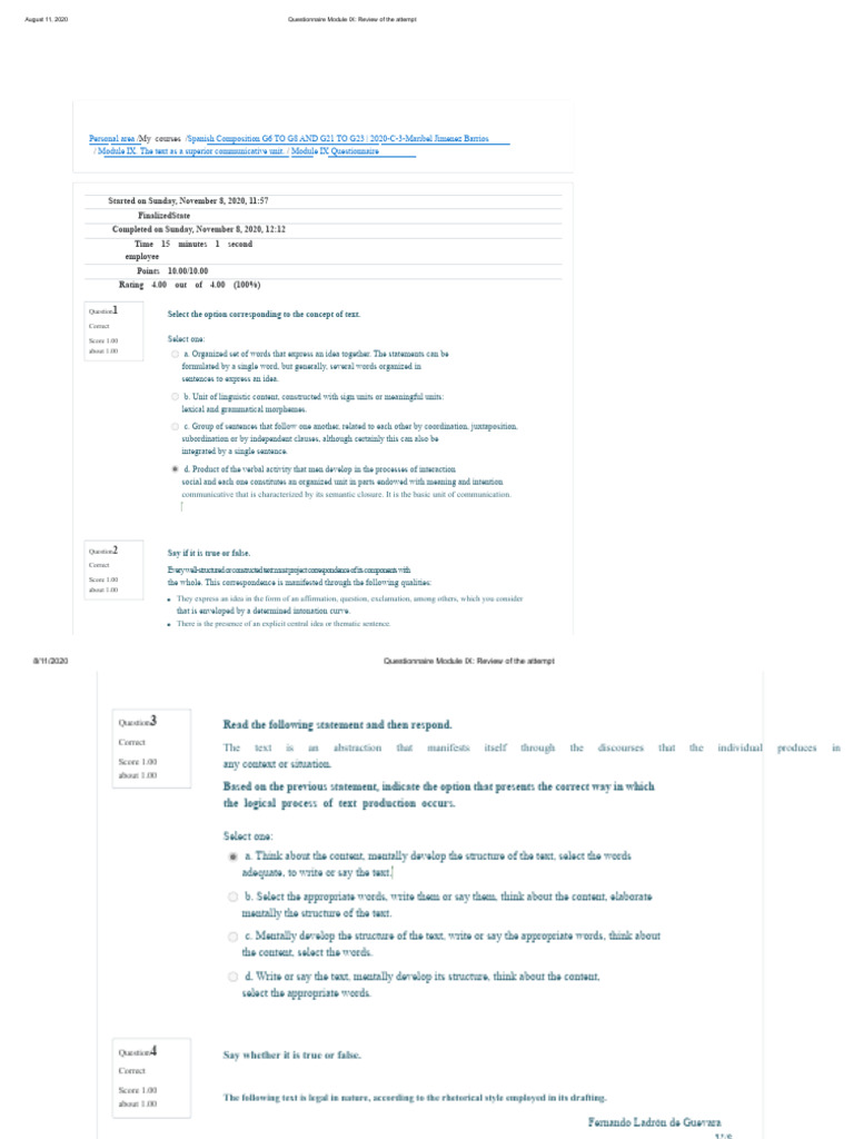 Questionnaire Module IX - Review of The Attempt | PDF | Semantics ...