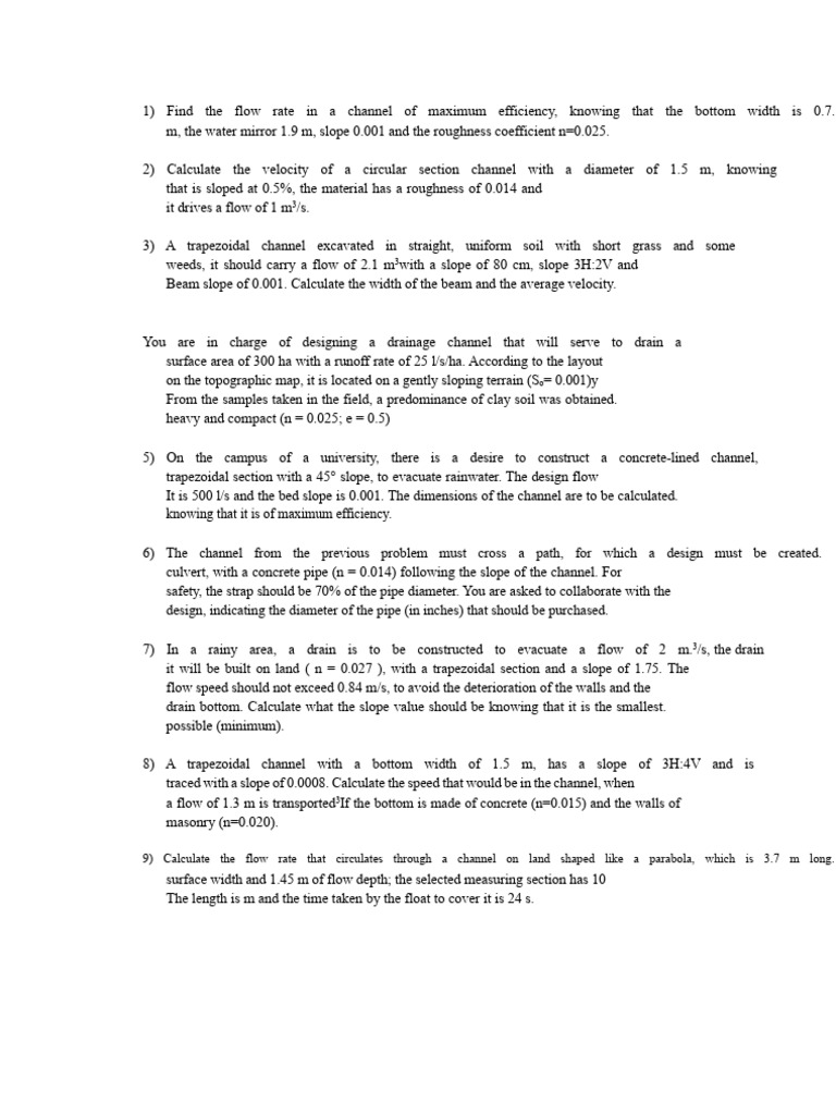 Flow Rate Calculations for Various Channels | PDF | Length