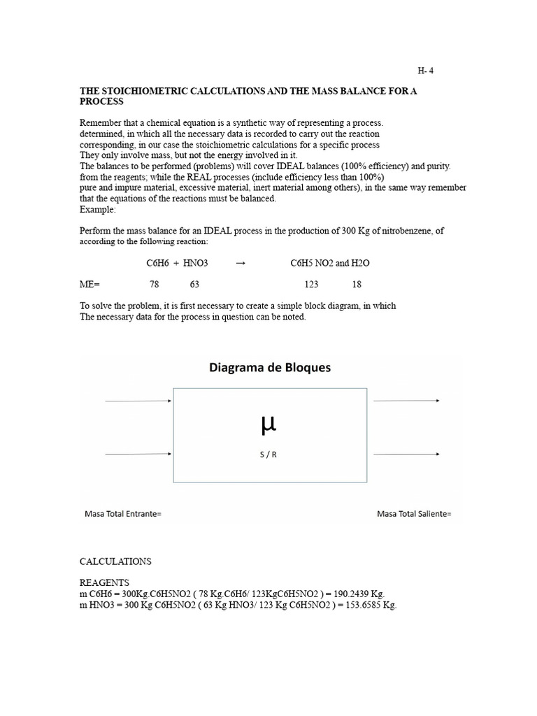 Ideal and Real Mass Balance For A Reaction | PDF | Stoichiometry | Chemistry