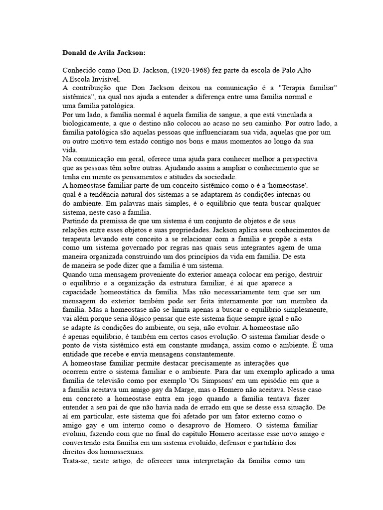 Contribuições de Don D. Jackson na Terapia Familiar | PDF | Família ...