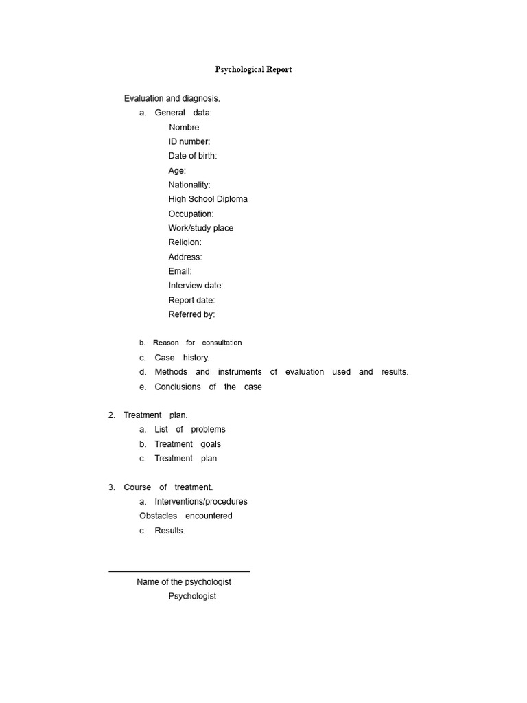 Psychological Report Template | PDF