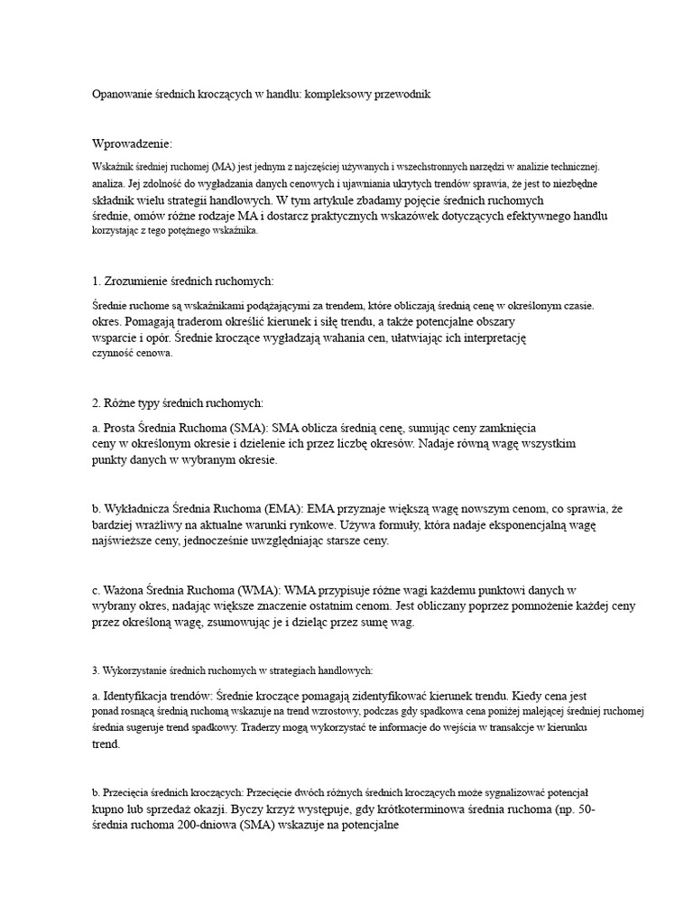 Opanowanie Średnich Ruchomych W Handlu | PDF