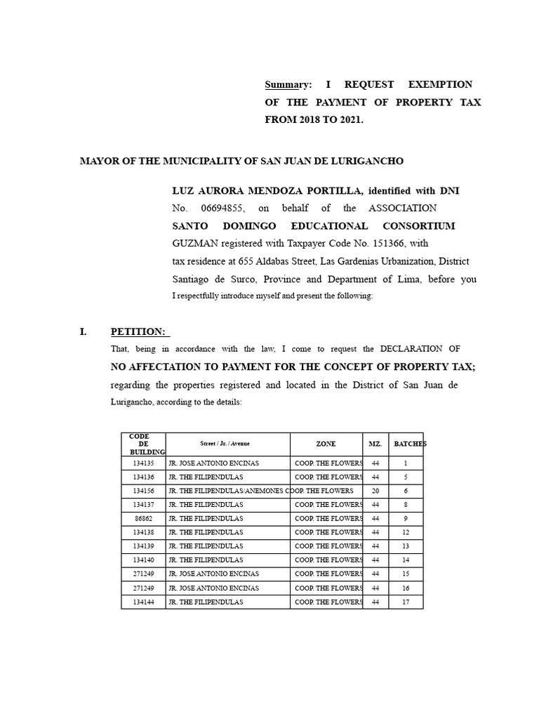 Property Tax Exemption Request 2018-2021 | PDF | Taxes | Property Tax