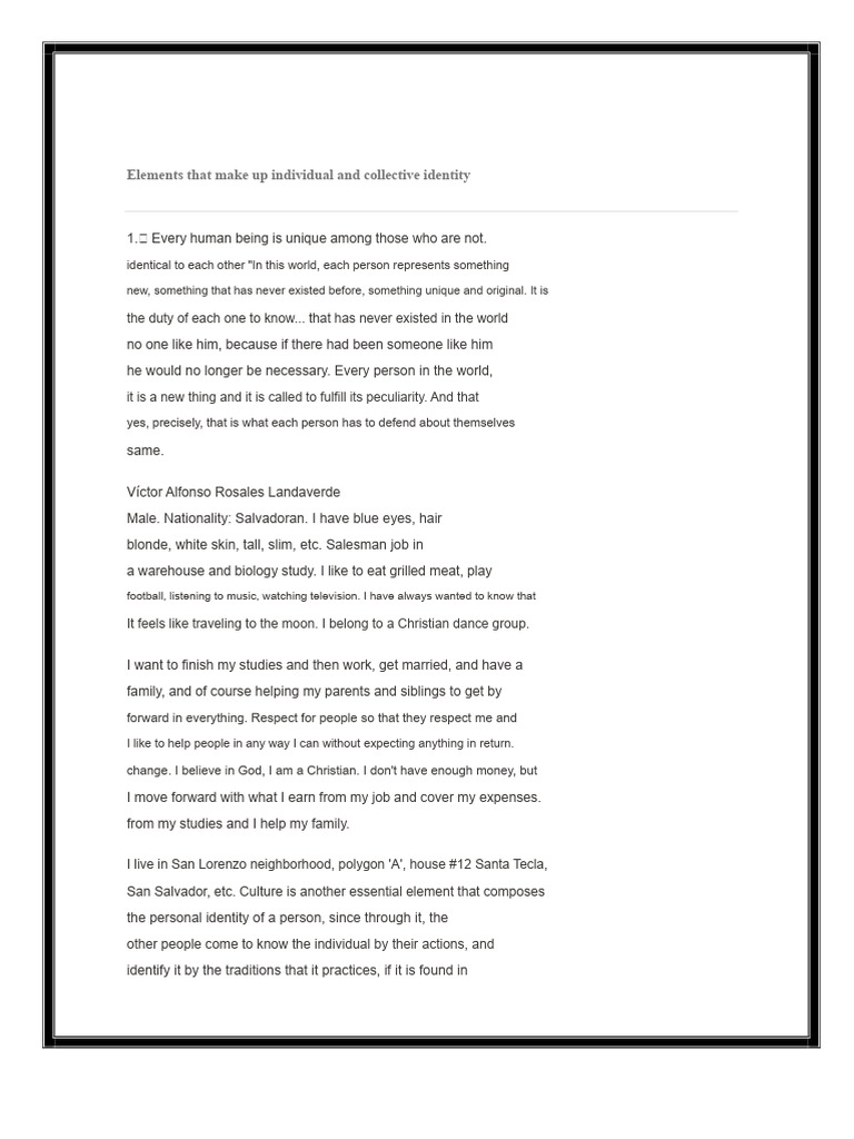 Elements That Compose Individual and Collective Identity | PDF | Social ...