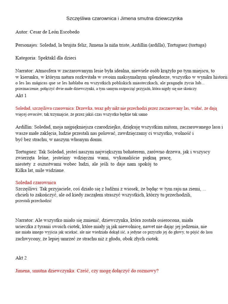 Szczęśliwa Czarownica I Jimena Smutna Dziewczynka | PDF