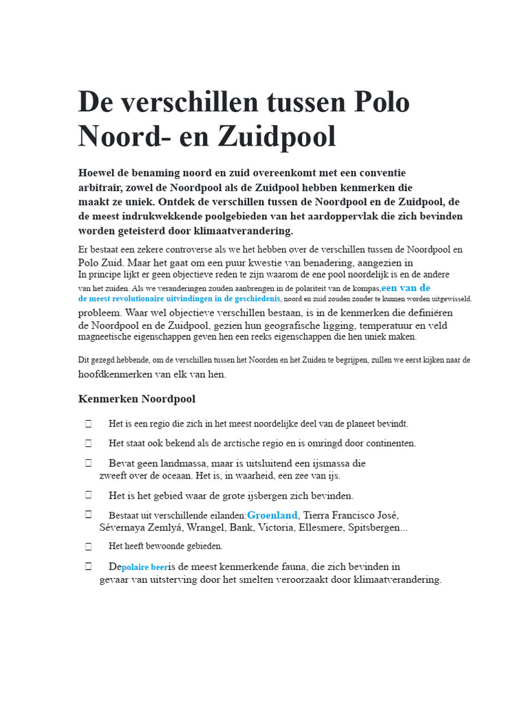 De Verschillen Tussen de Noordpool en de Zuidpool | PDF