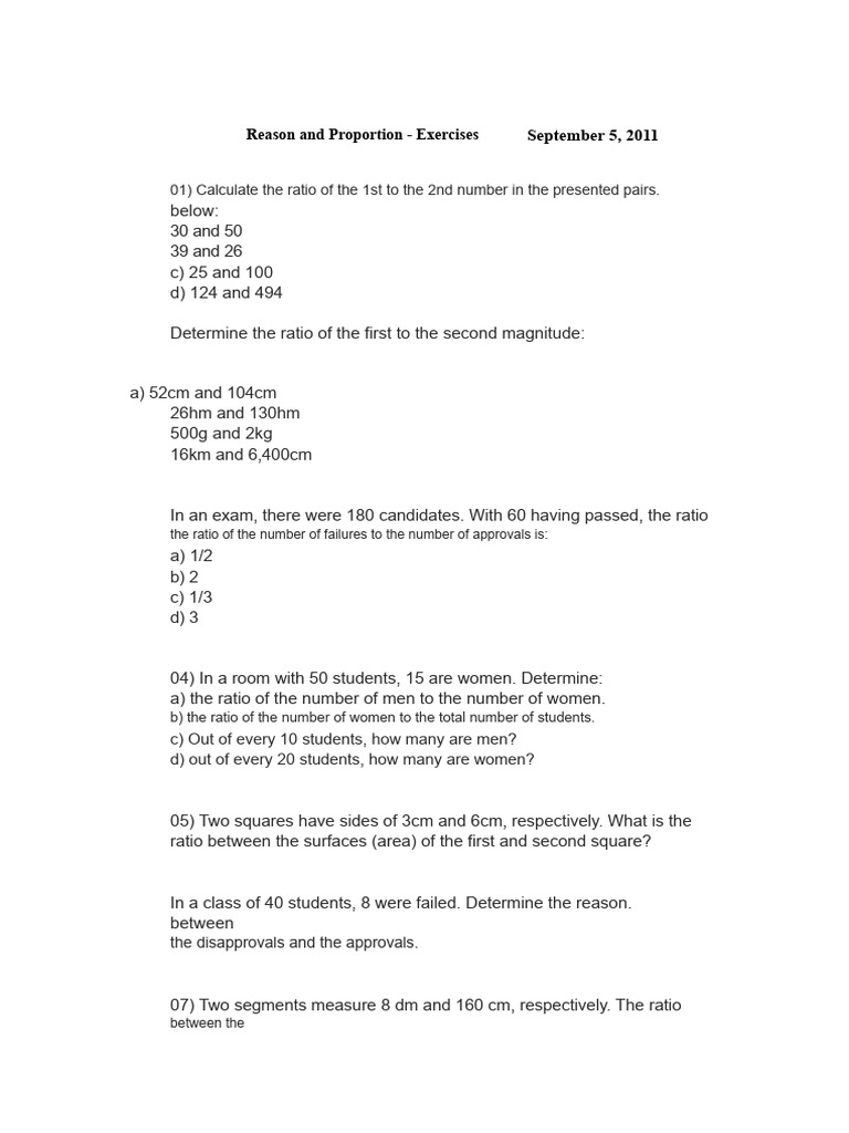 Reason and Proportion - Exercises | PDF | Ratio | Area