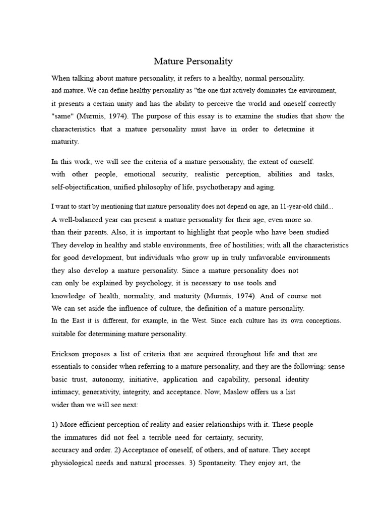 Essay #6 Mature Personality | PDF | Well Being | Intimate Relationships