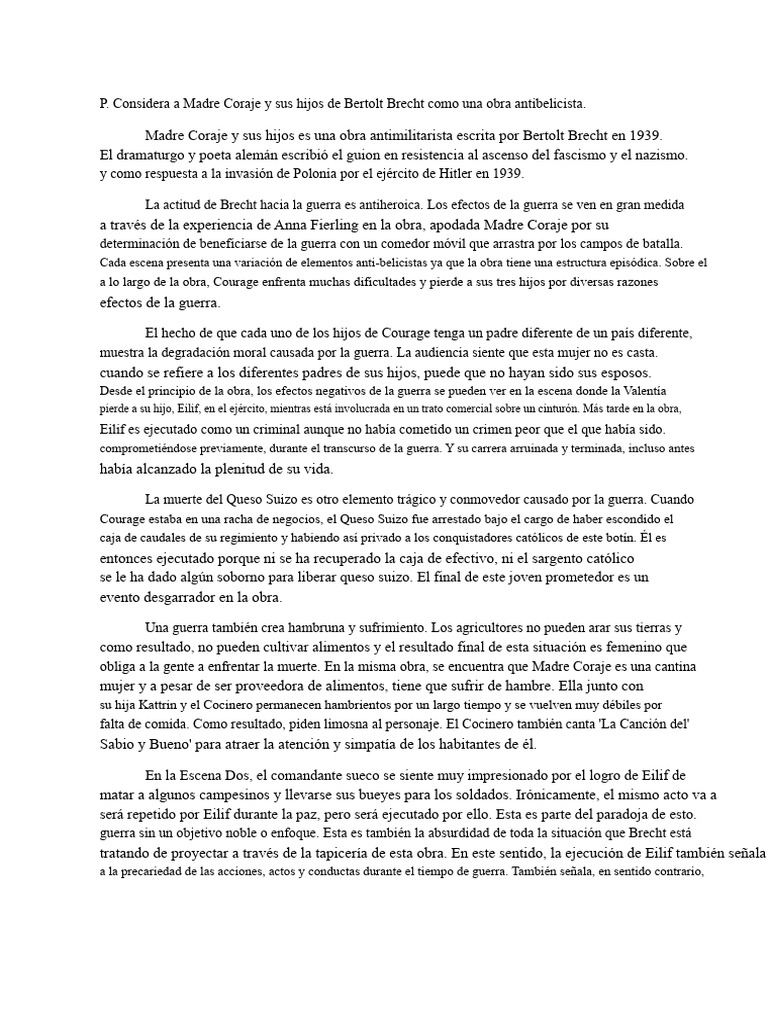 Madre Coraje Antiguo Guerra COMPLETO | PDF | Valor