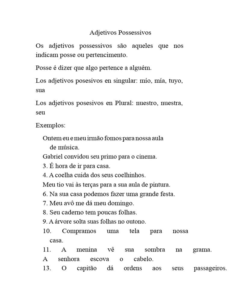 Adjetivos Possessivos | PDF