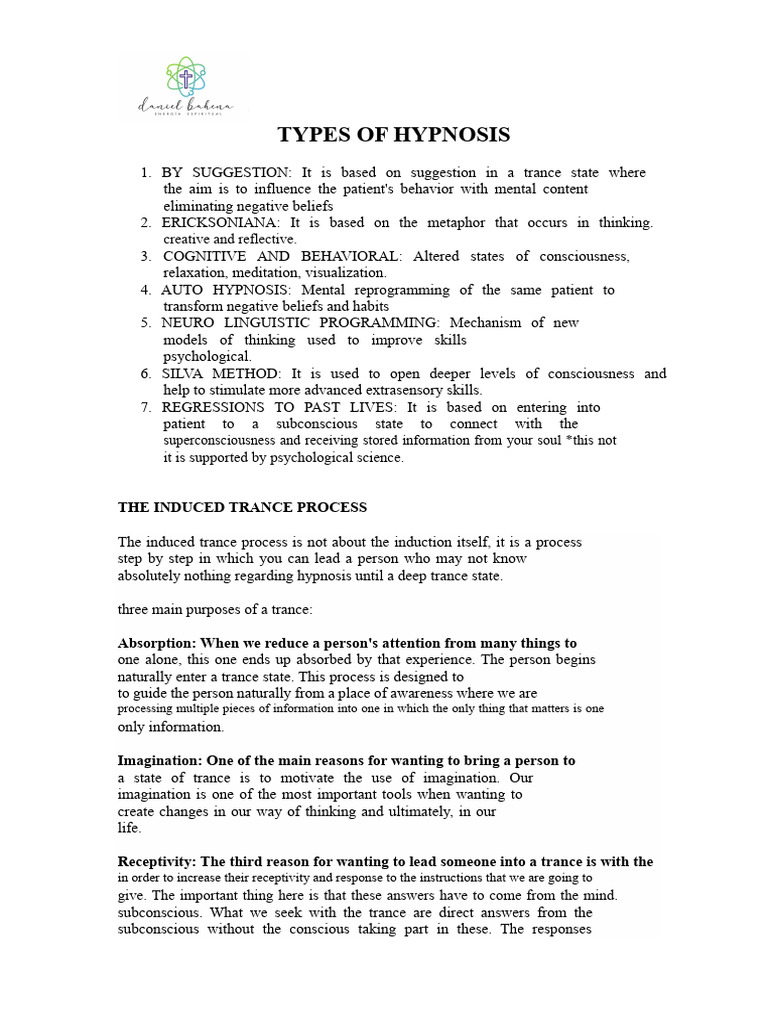 Hypnosis 3 - Types of Hypnosis | PDF | Hypnosis | Relaxation (Psychology)