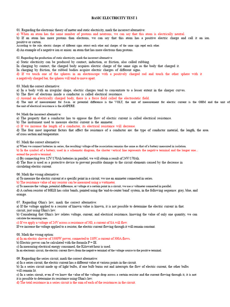 Basic Electricity Exercise Answers | PDF | Capacitor | Inductance