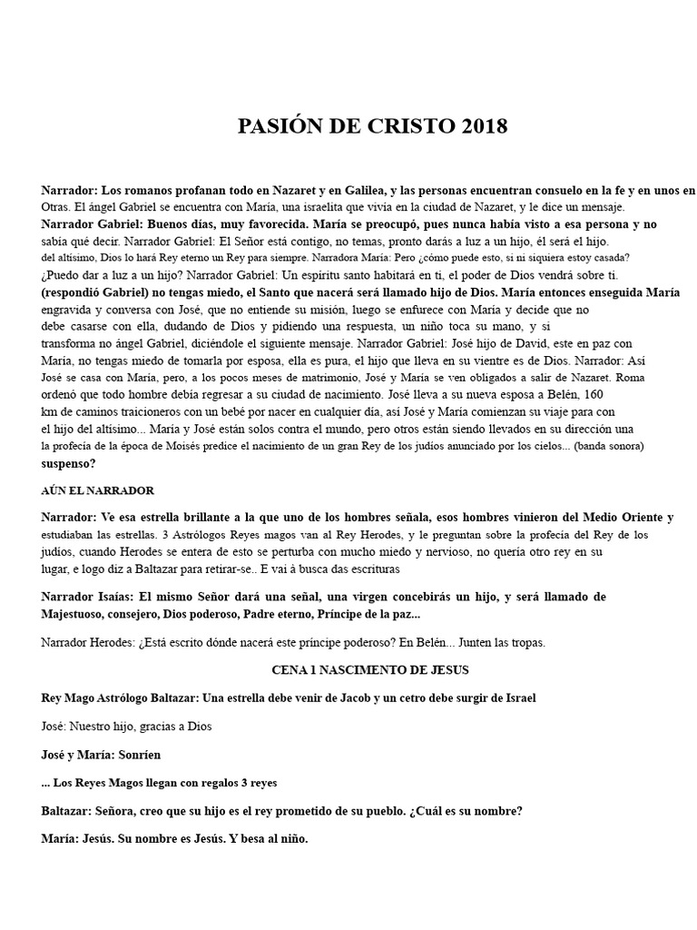 Pasión de Cristo Guion completo diálogos Narración y acción.docx | PDF | Jesús | María, madre de ...