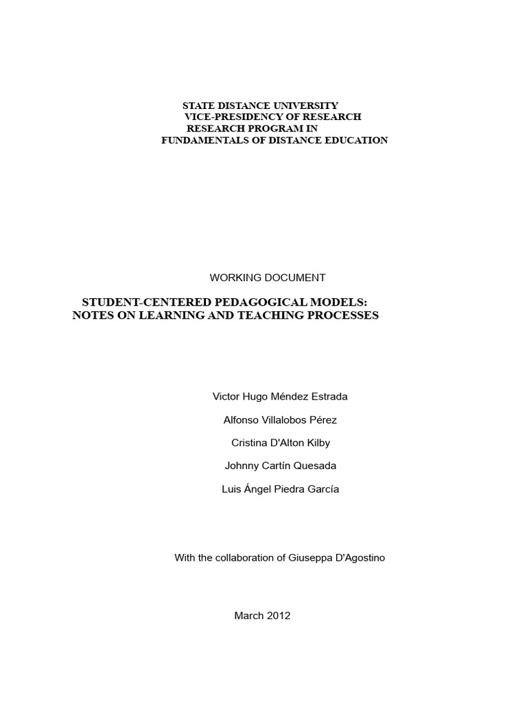 Mendez Villalobos Dalton Cartin Riedra Pedagogical Models Centered On ...