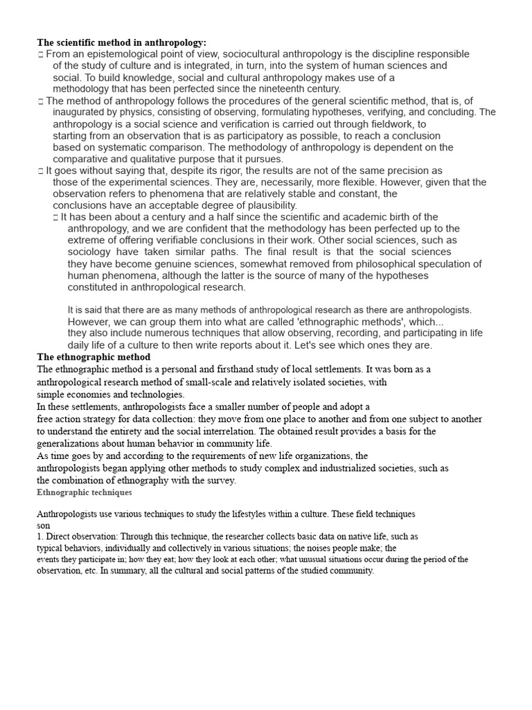 The Scientific Method in Anthropology | PDF | Anthropology | Ethnography