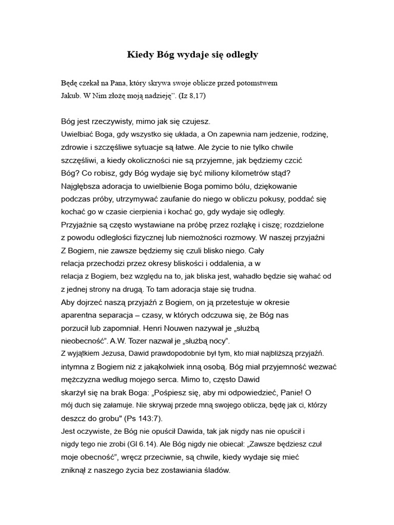 Kiedy Bóg Wydaje Się Daleki PÁ103 | PDF