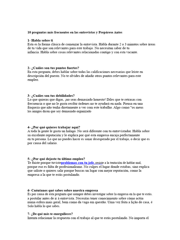 Preguntas Clave para Entrevistas de Trabajo | PDF | Sonrisa