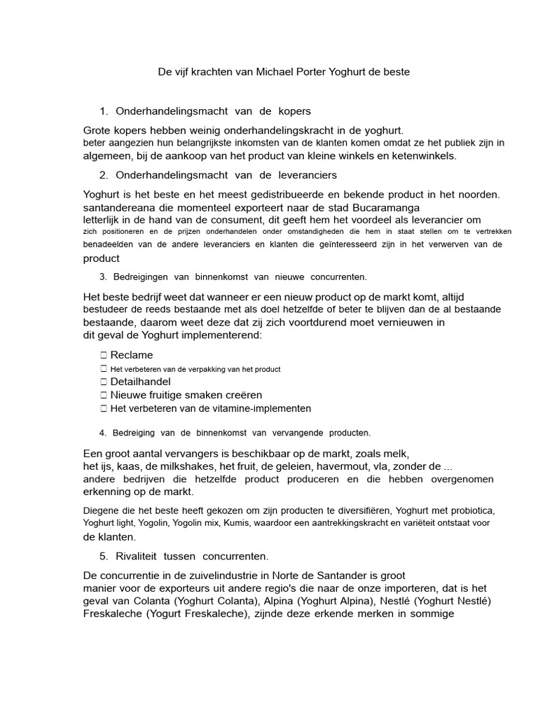 De Vijf Krachten Van Michael Porter Melk de Beste | PDF