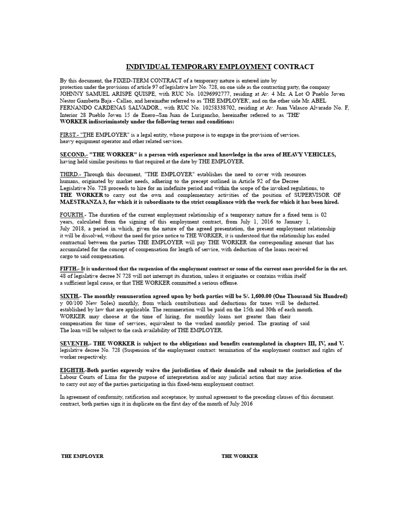 Individual Temporary Employment Contract | PDF | Employment | Justice
